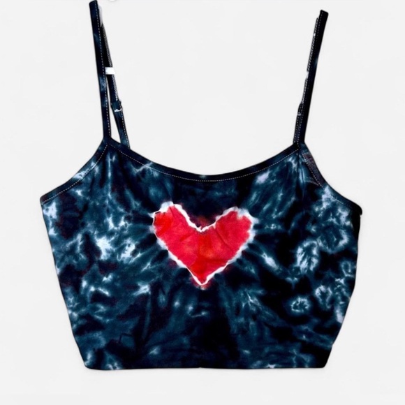 Active Basic | Tops | Red Heart And Black Tie Dye Crop Top Active Basic Size Large Hippie ...